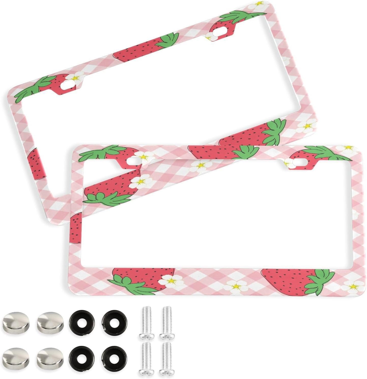GZHJMY Strawberry Plaid License Plate Frames Set of 2, Universal ...