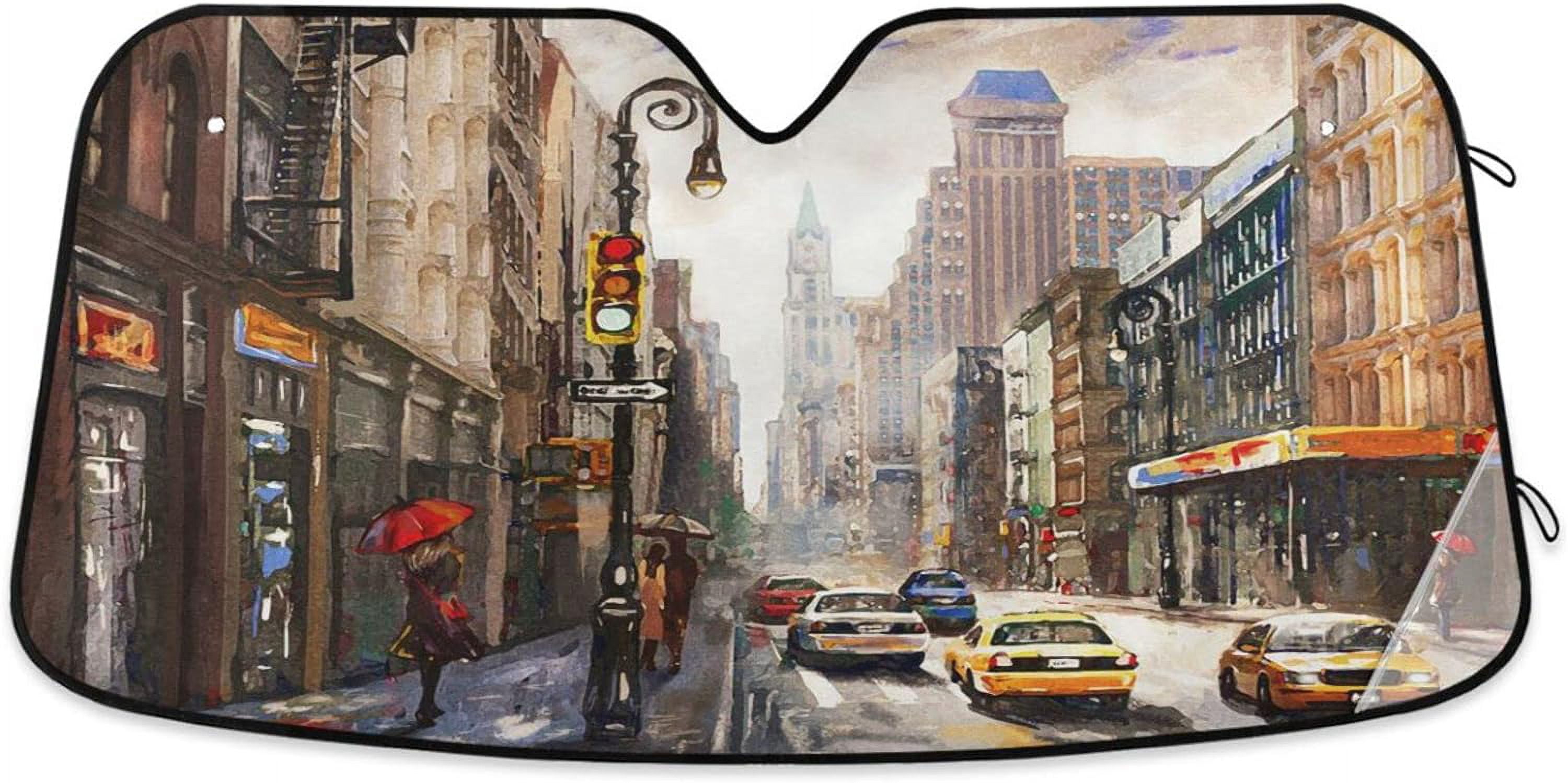 GZHJMY Street View Oil Painting Car Windshield Sunshade Front Auto Sun ...