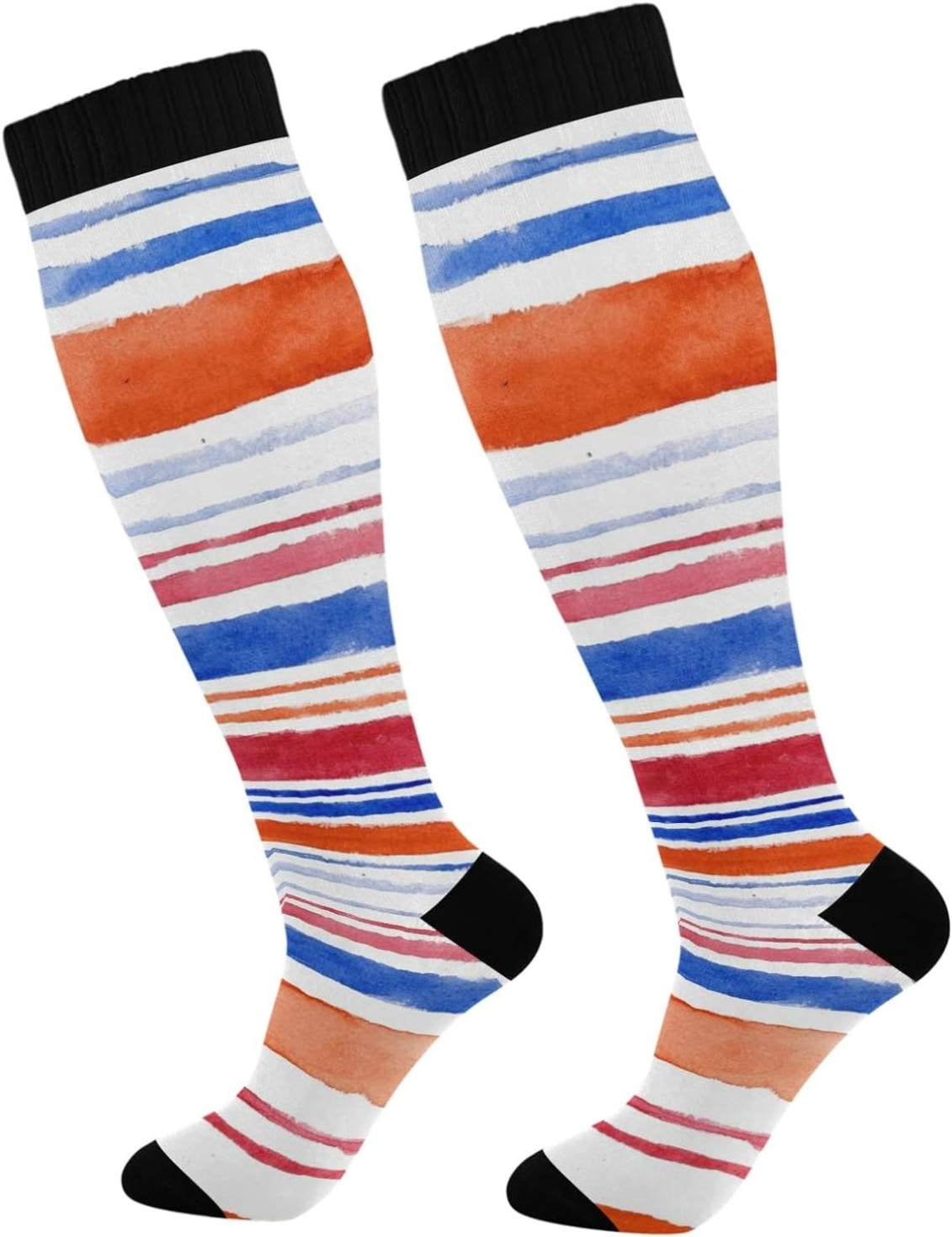 GZHJMY Stripes Compression Socks, Women Men Long Stocking (20-30mmHg ...