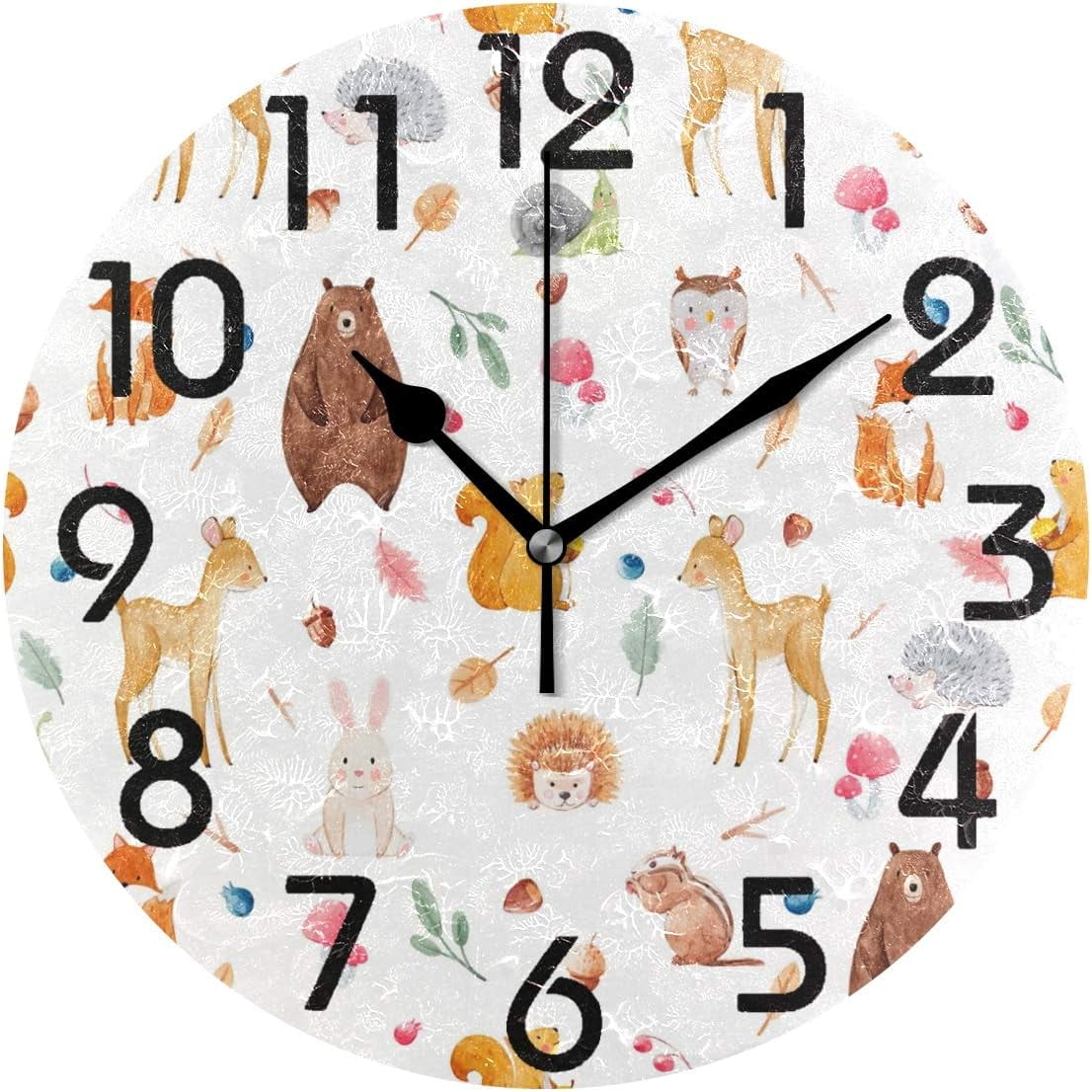 GZHJMY Stylish Cute Animal Collection Pattern Round Wall Clock, 9.5 ...