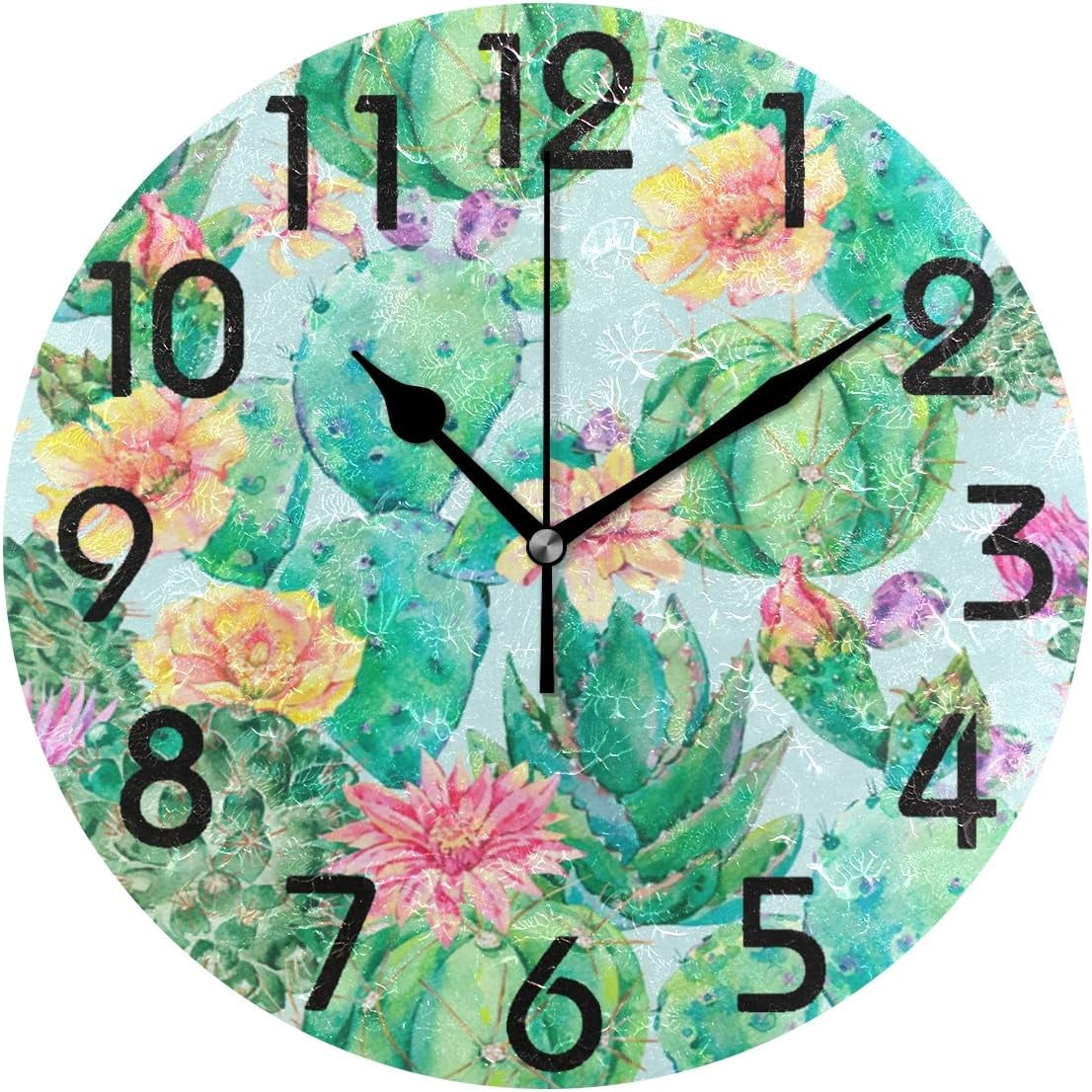 GZHJMY Stylish Exotic Beautiful Blooming Cactus Print Round Wall Clock ...