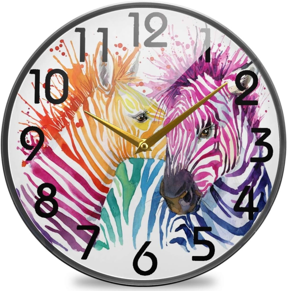 GZHJMY Stylish Funny Zebra Rainbow Splashed Print Round Wall Clock, 9.5 ...