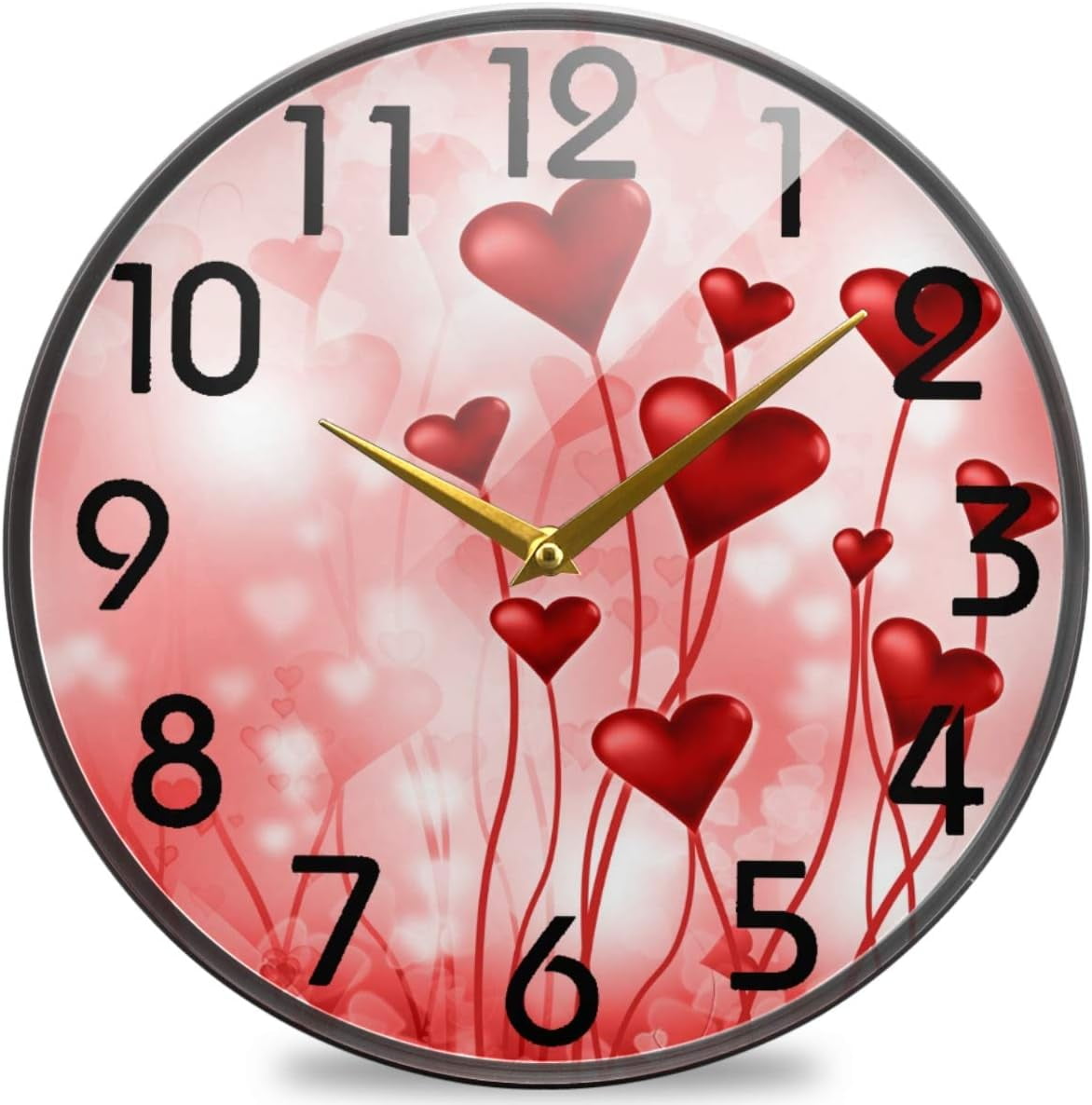 GZHJMY Stylish Heart Flowers Valentine's Day Round Wall Clock, 9.5 Inch ...