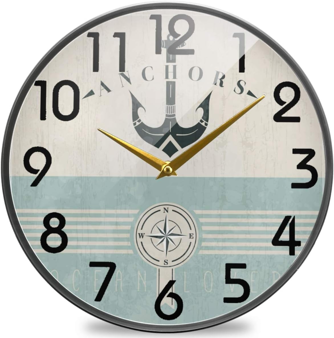 GZHJMY Stylish Ocean Anchor Vintage Compass Round Wall Clock, 9.5 Inch ...