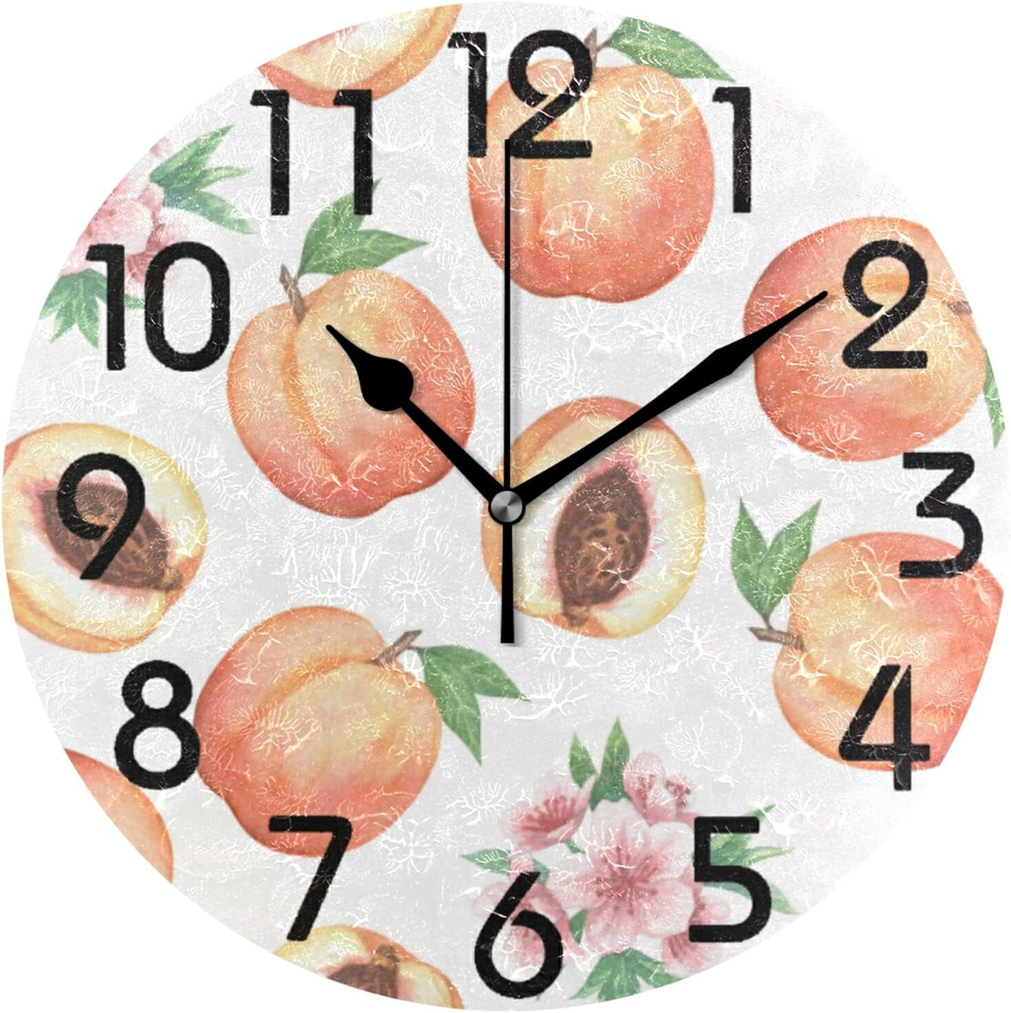 GZHJMY Stylish Peaches Flowers Round Wall Clock, 9.5 Inch Battery ...