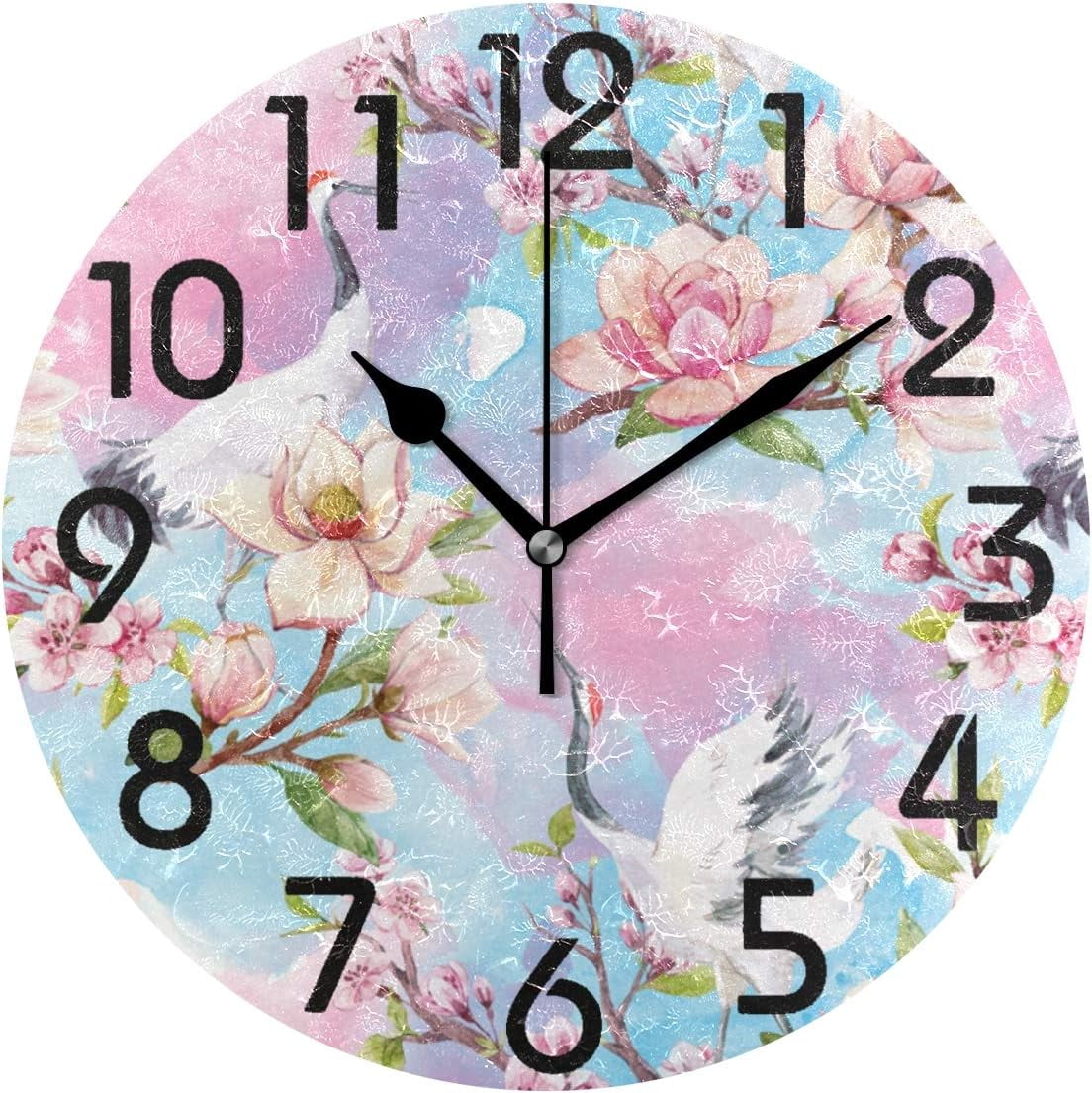 GZHJMY Stylish Red Heads Crane Cherry Blossoms Floral Pattern Round ...