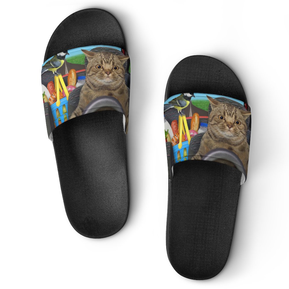 GZHJMY Stylish Slides for Women Men, A Beige Cat Drives A Car Soft ...