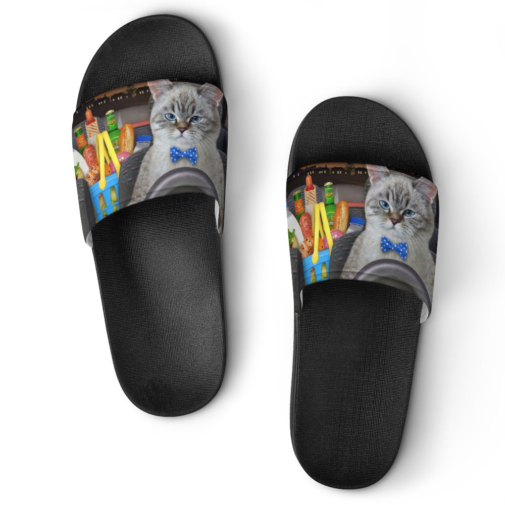 GZHJMY Stylish Slides for Women Men, A Cat Ash Drives A Car on The ...