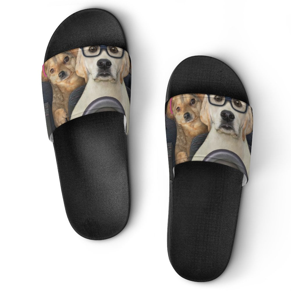 GZHJMY Stylish Slides for Women Men, A Dog Labrador in Glasses Soft ...