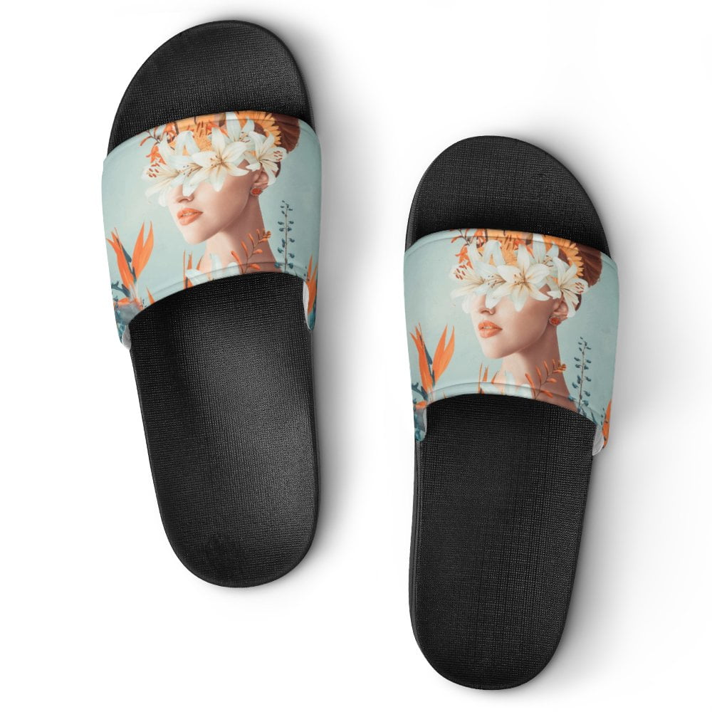 GZHJMY Stylish Slides for Women Men, Abstract Art Young Woman with ...