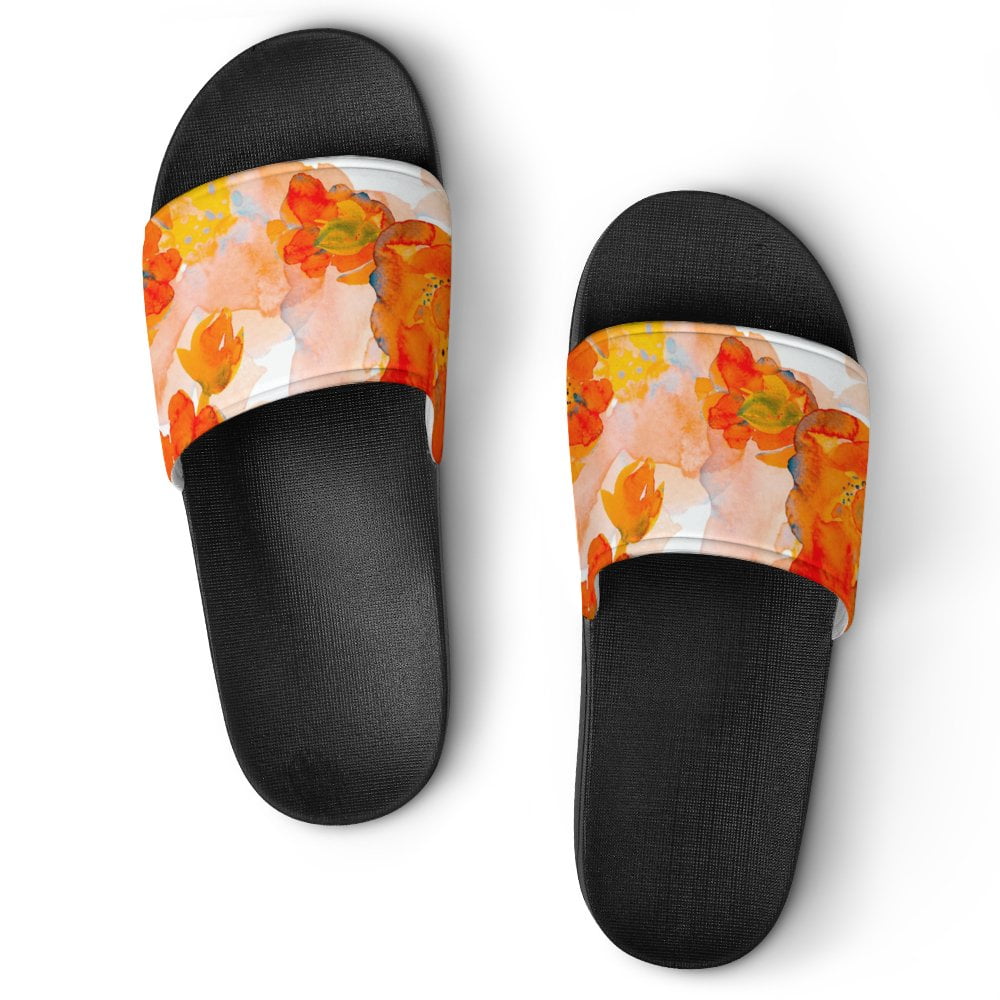 GZHJMY Stylish Slides for Women Men, Abstract Orange Flower Soft ...