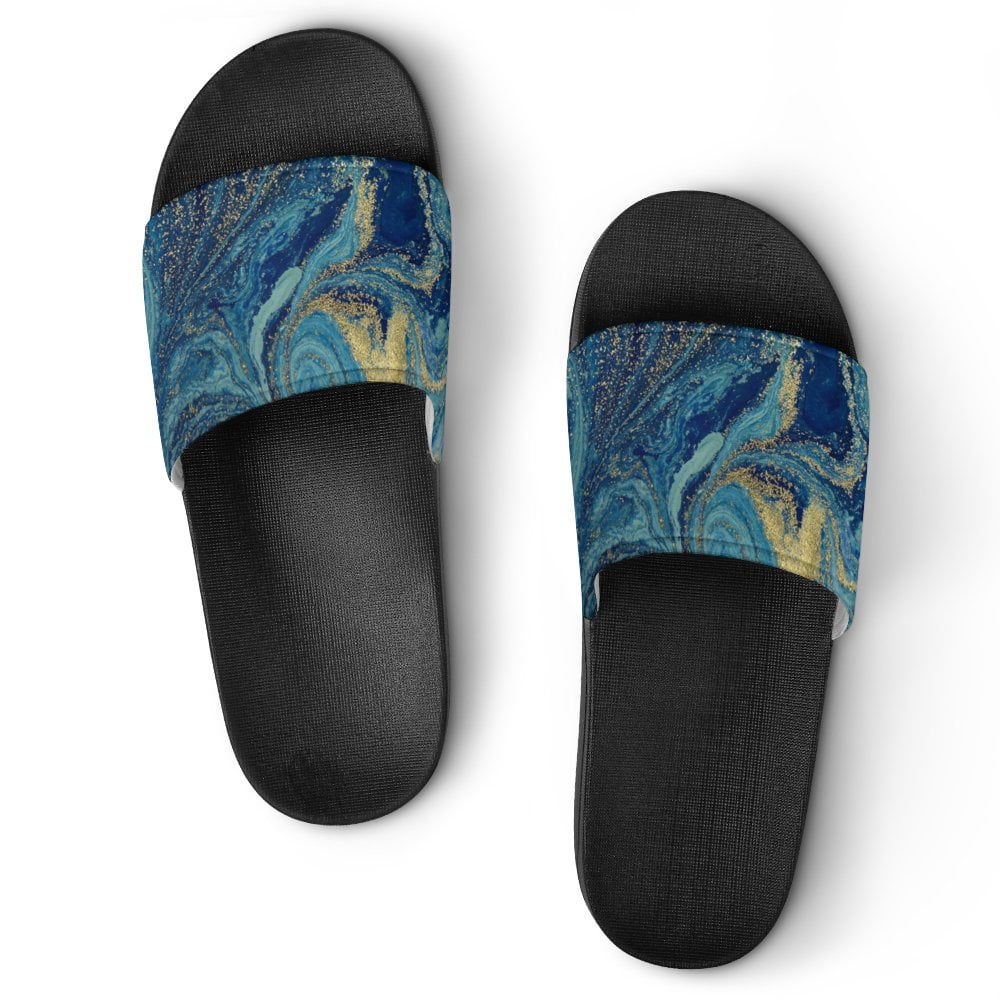 GZHJMY Stylish Slides for Women Men, Black Blue Marble Abstract Style ...