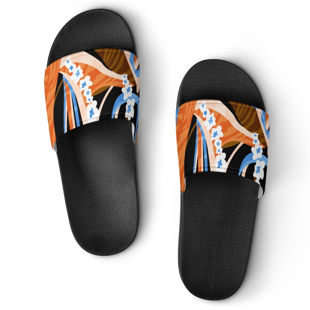 GZHJMY Stylish Slides for Women Men, Black Brown Abstract Art Flower ...