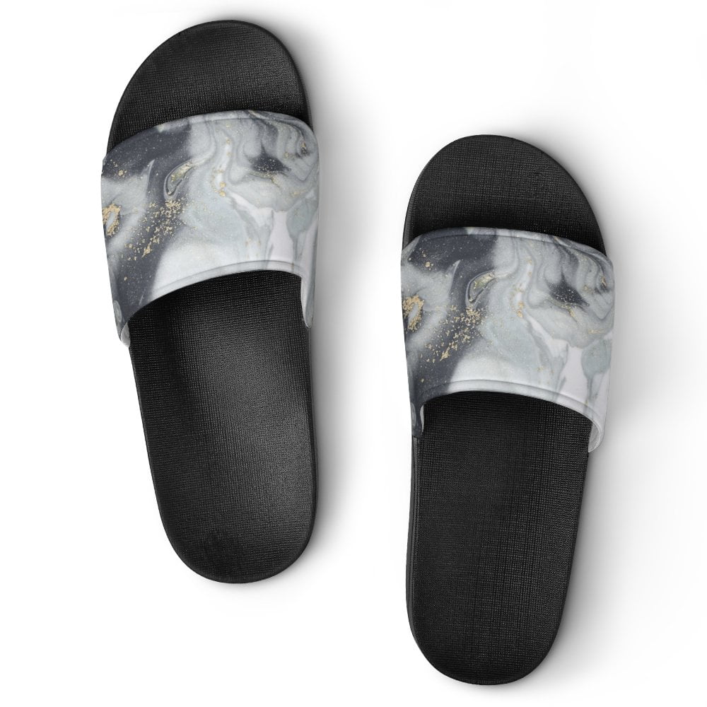 GZHJMY Stylish Slides for Women Men, Black Grey Marble Abstract Style ...