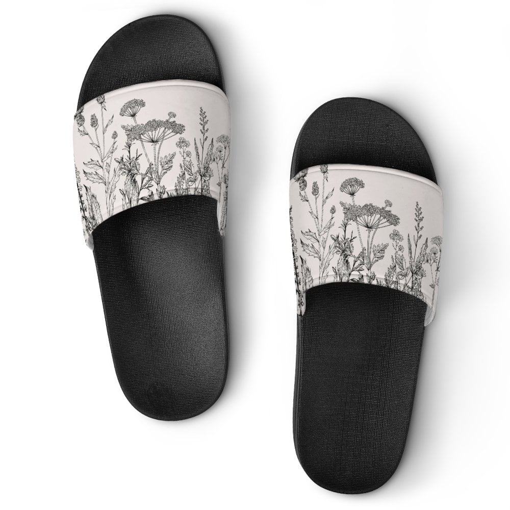 GZHJMY Stylish Slides for Women Men, Black and White Flower Bush Soft ...