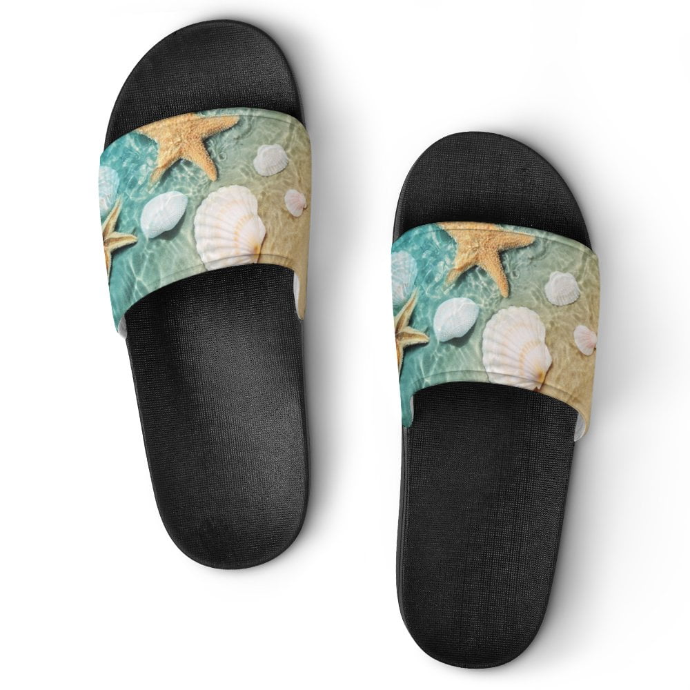 GZHJMY Stylish Slides for Women Men, Blue Beach Starfish Shell Soft ...