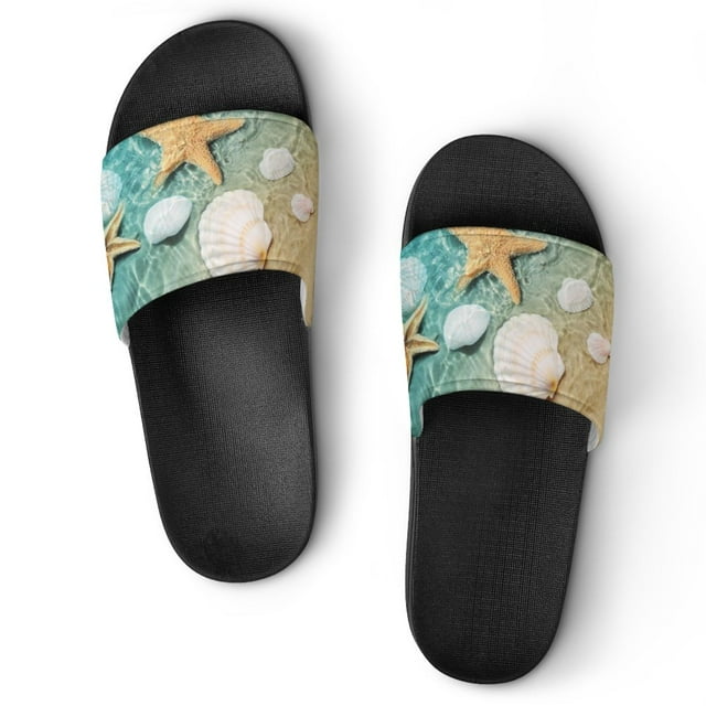 GZHJMY Stylish Slides for Women Men, Blue Beach Starfish Shell Soft ...