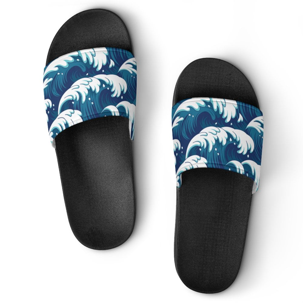 GZHJMY Stylish Slides for Women Men, Blue Waves in A Stormy Sea Soft ...