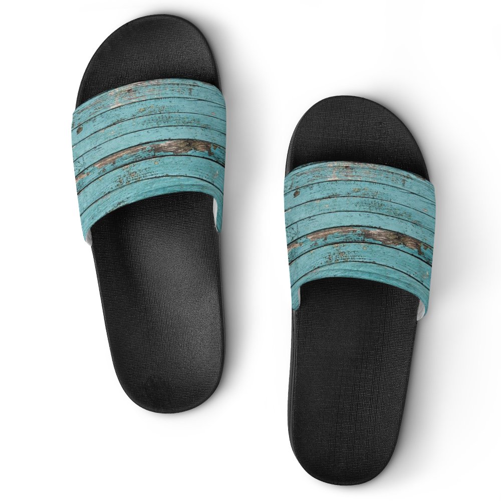 GZHJMY Stylish Slides for Women Men, Blue Wooden Board Soft Flexible ...