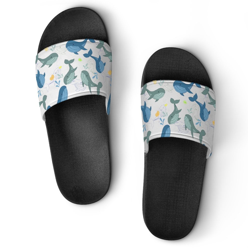 GZHJMY Stylish Slides for Women Men, Cartoon Blue Cute Whale Soft ...