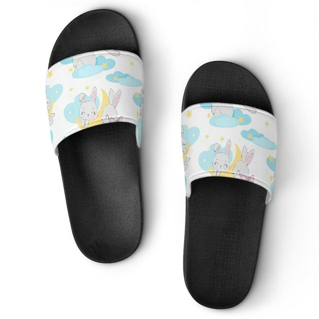 GZHJMY Stylish Slides for Women Men, Cartoon Bunny Moon and Clouds Soft ...