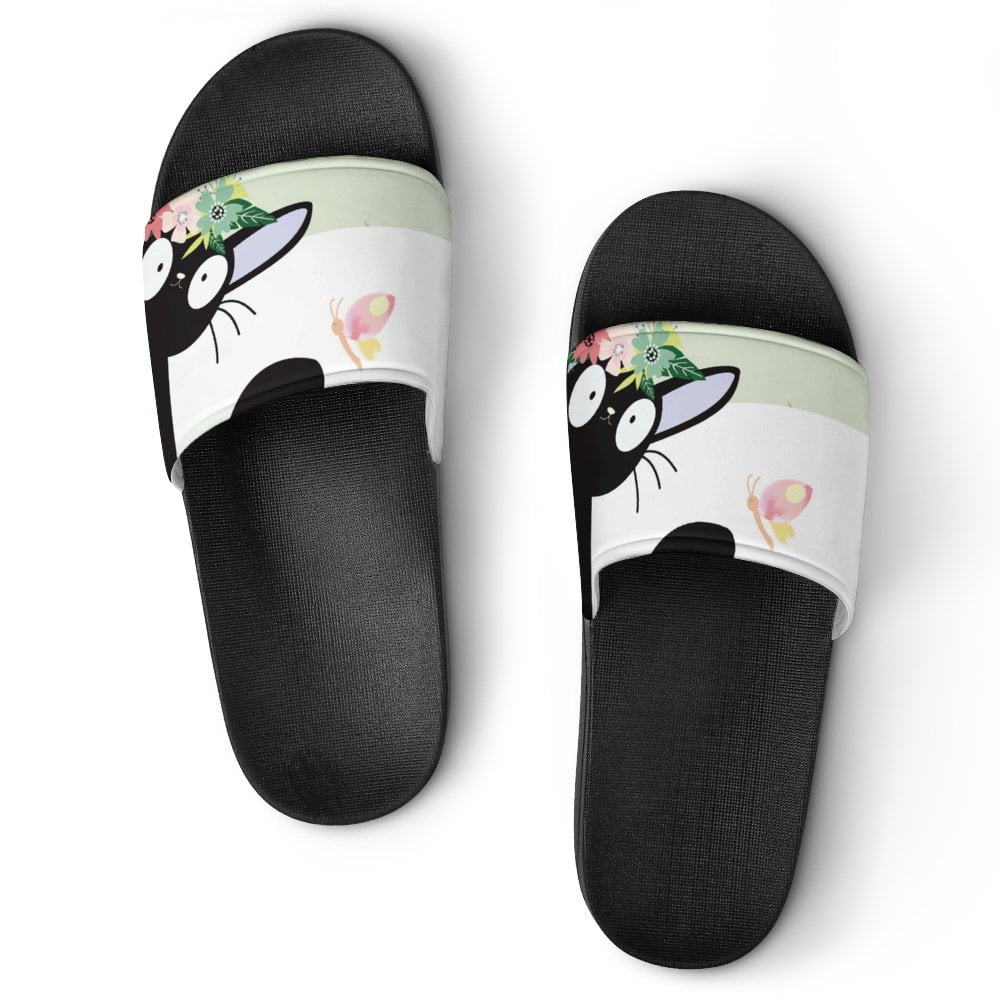 GZHJMY Stylish Slides for Women Men, Cartoon Cute Black Cat Soft ...