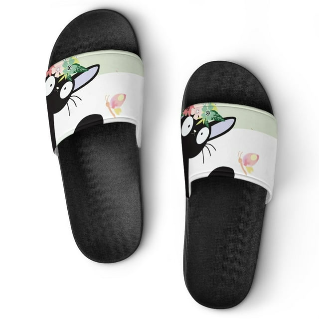 GZHJMY Stylish Slides for Women Men, Cartoon Cute Black Cat Soft ...
