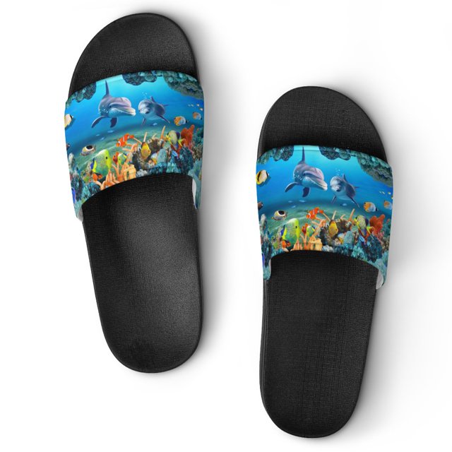GZHJMY Stylish Slides for Women Men, Cartoon Underwater World Shark Soft Flexible Slip-on ...