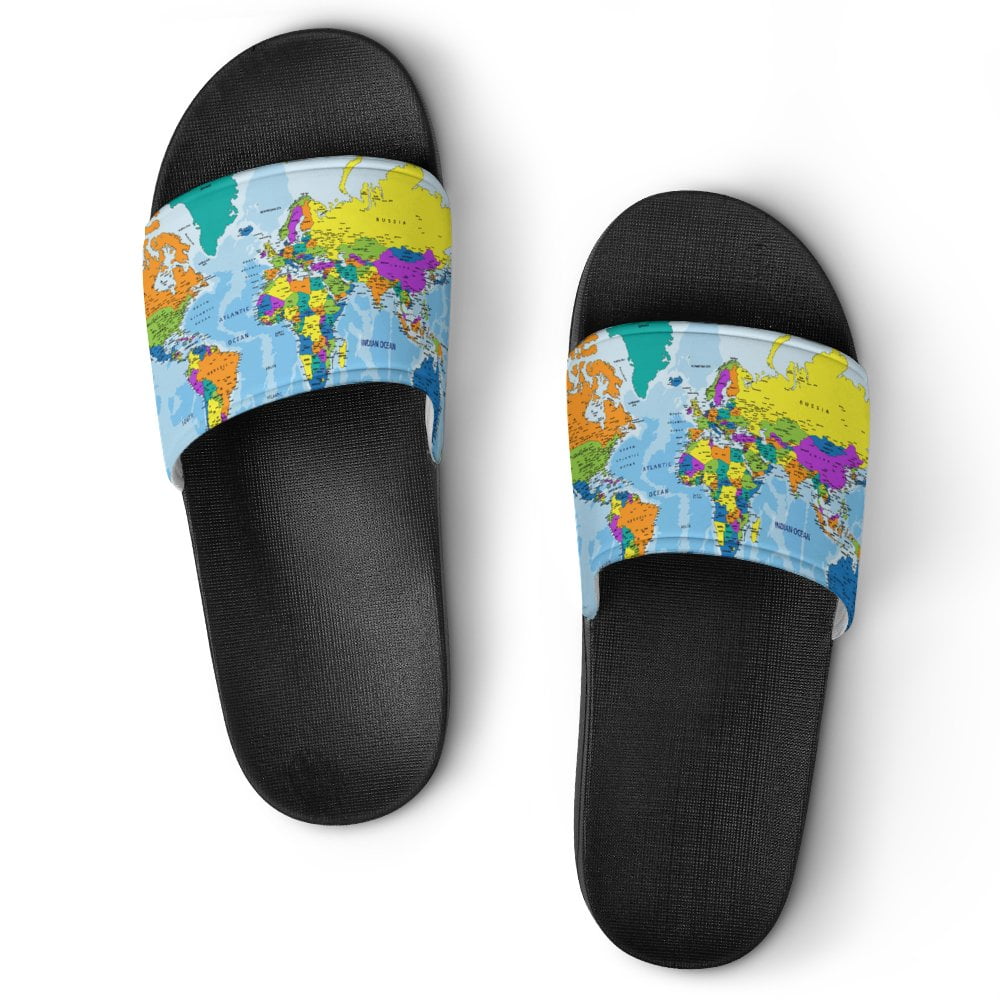 GZHJMY Stylish Slides for Women Men, Cartoon World Map Soft Flexible ...
