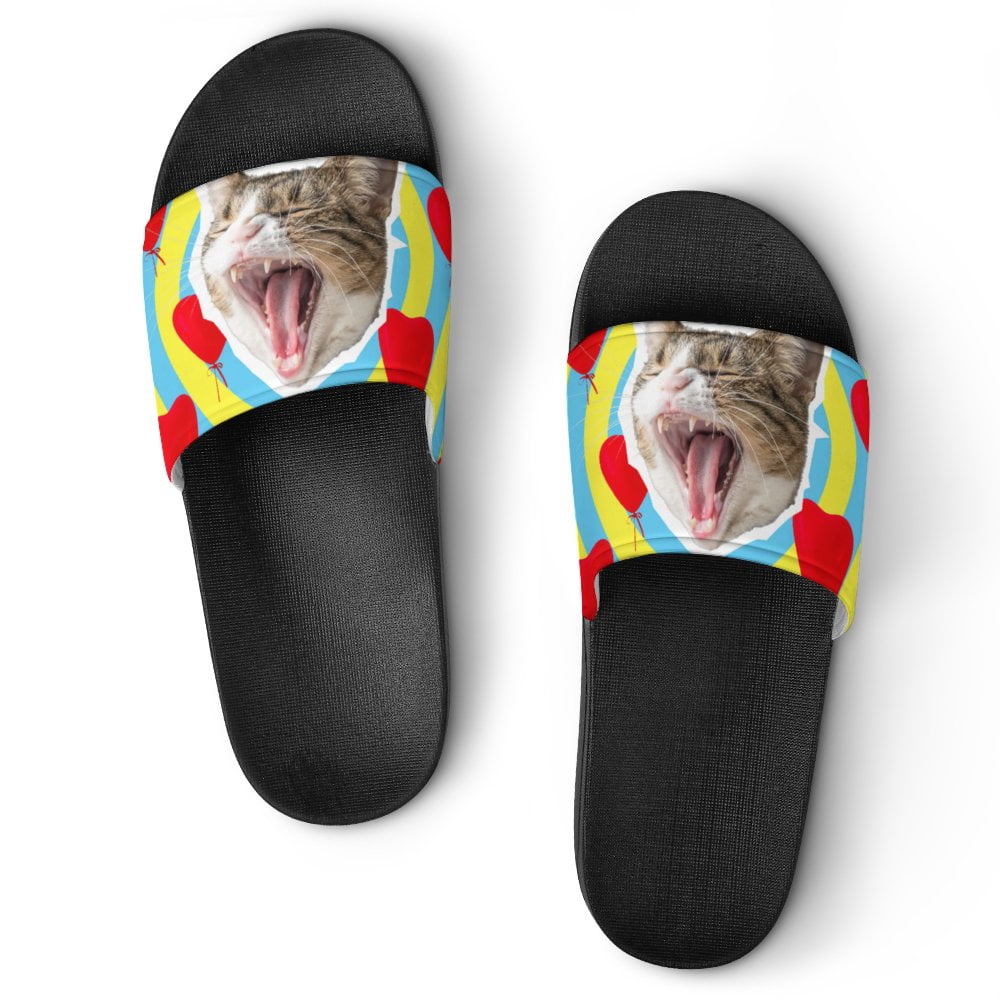 GZHJMY Stylish Slides for Women Men, Cat Head with Bright Hearts ...