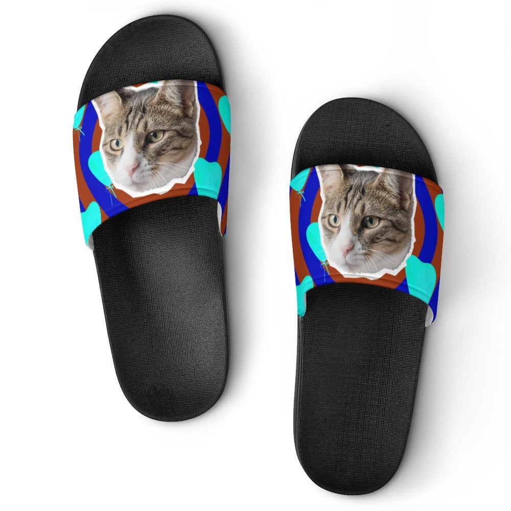 GZHJMY Stylish Slides for Women Men, Cat Head with Bright Hearts ...