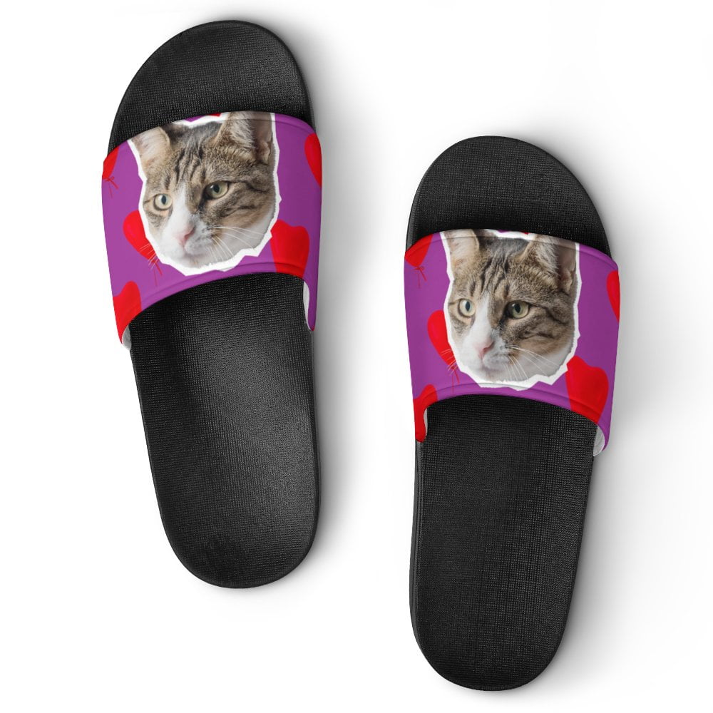GZHJMY Stylish Slides for Women Men, Cat Head with Bright Hearts ...