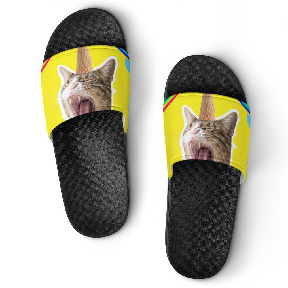 GZHJMY Stylish Slides for Women Men, Cat Head with Rainbow Soft ...