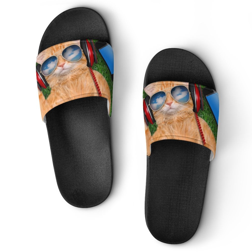 GZHJMY Stylish Slides for Women Men, Cat Headphones Wearing Sunglasses ...