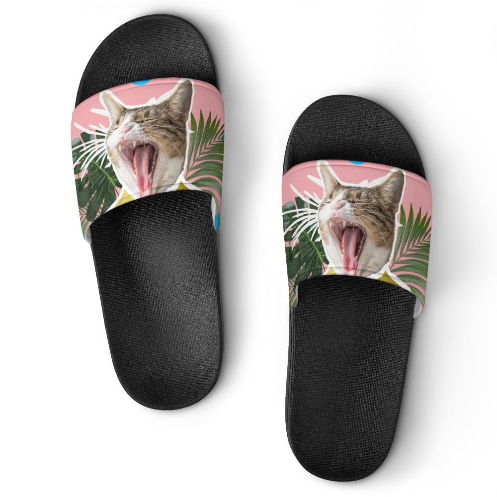 GZHJMY Stylish Slides for Women Men, Cat and Palm Leaf Collage Soft ...