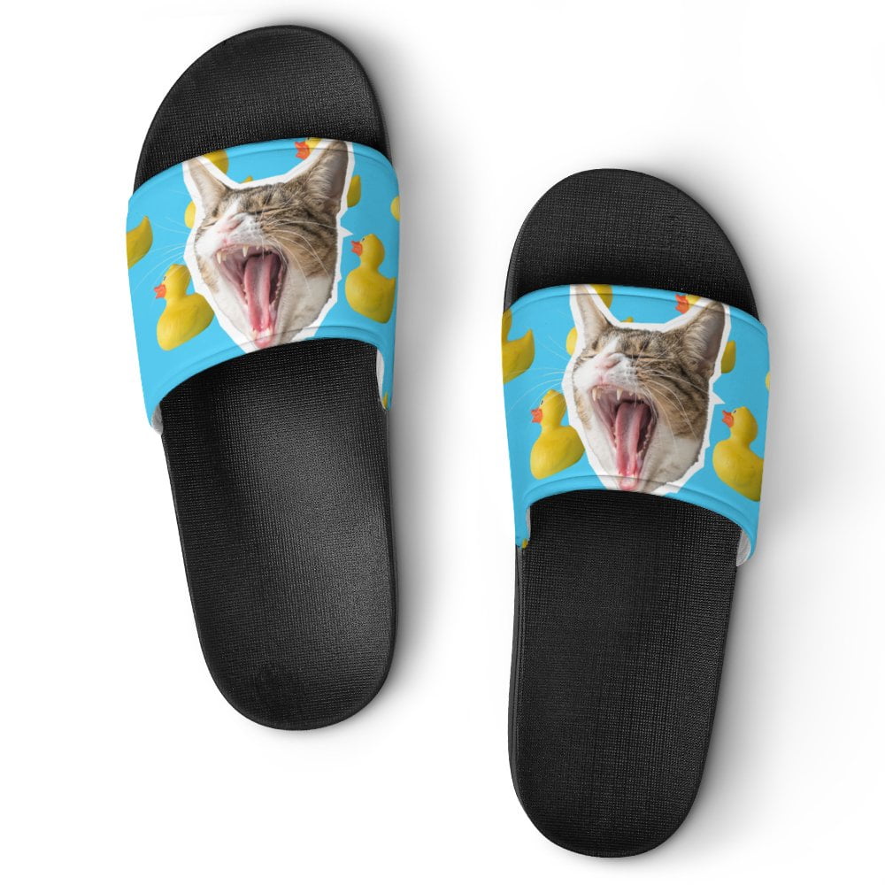 GZHJMY Stylish Slides for Women Men, Cat and Rubber Duck Collage Soft ...