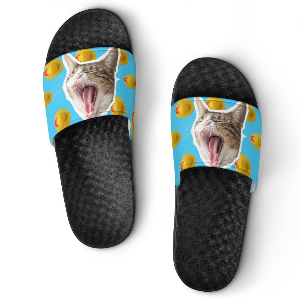 GZHJMY Stylish Slides for Women Men, Cat and Rubber Duck Collage Soft ...