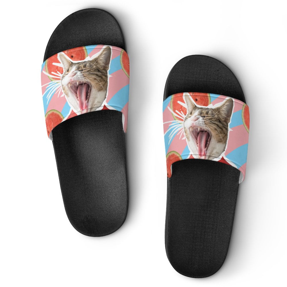 GZHJMY Stylish Slides for Women Men, Cat and Watermelon Collage Soft ...