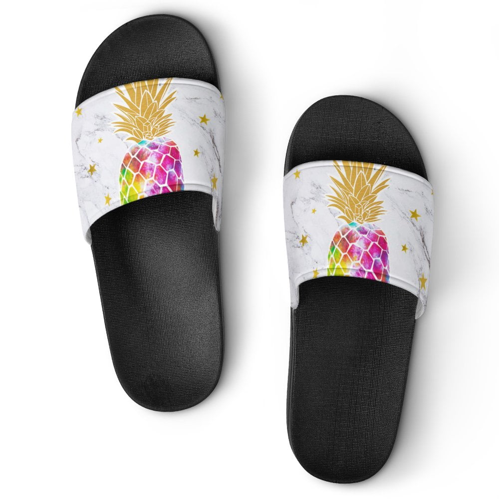 GZHJMY Stylish Slides for Women Men, Coloured Pineapple Marble Soft ...