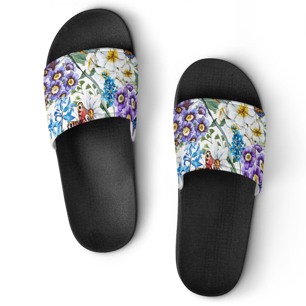 GZHJMY Stylish Slides for Women Men, Colourful Flower Bush Bird Soft ...