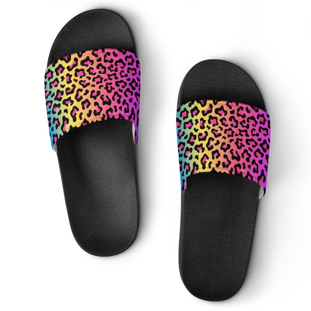 GZHJMY Stylish Slides for Women Men, Colourful Leopard Print Soft ...