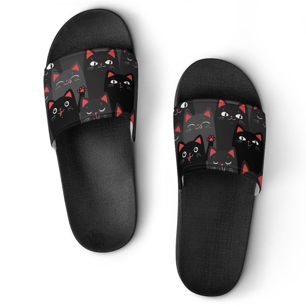 GZHJMY Stylish Slides for Women Men, Cute Black Cat Soft Flexible Slip ...