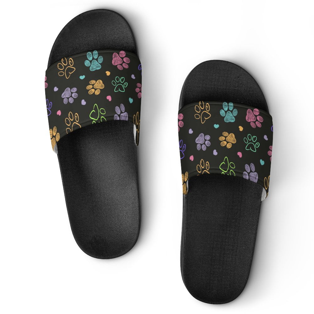 GZHJMY Stylish Slides for Women Men, Cute Colourful Paw Prints Soft ...