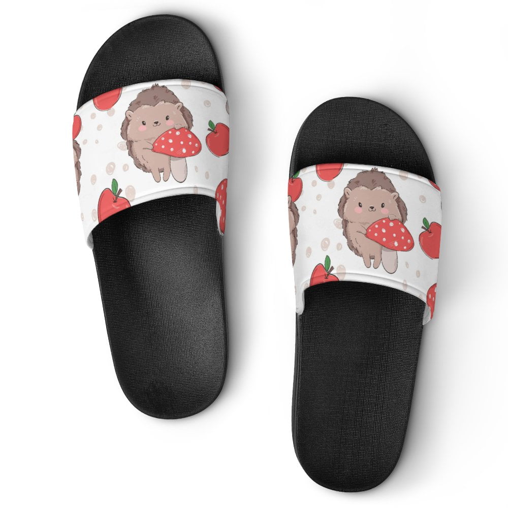 GZHJMY Stylish Slides for Women Men, Cute Hedgehog and Strawberry Soft ...