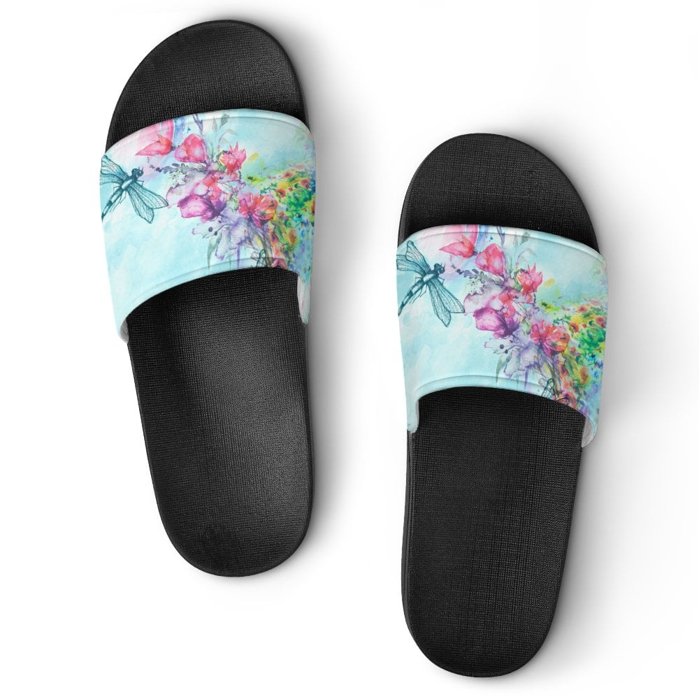 GZHJMY Stylish Slides for Women Men, Dragonfly River Flower Bush Soft ...