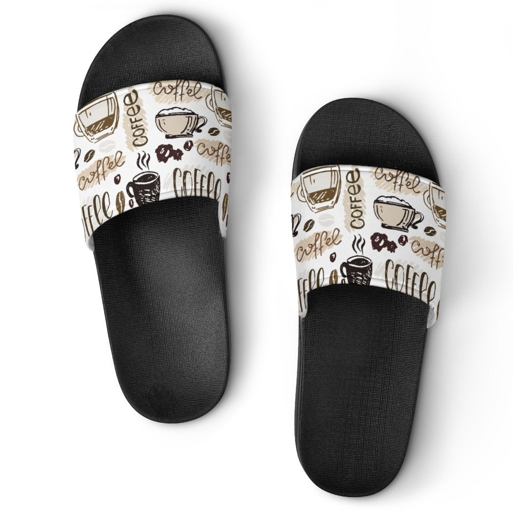 GZHJMY Stylish Slides for Women Men, Elegant Coffee Pattern Soft ...