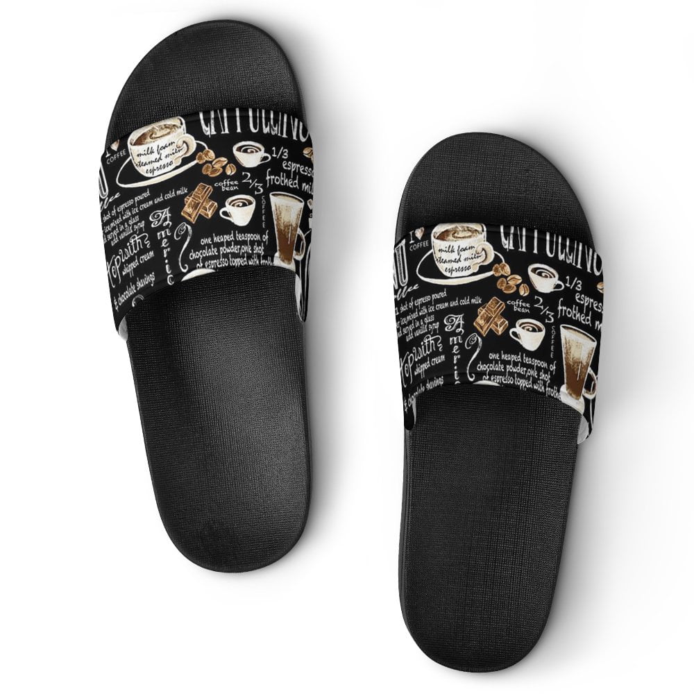 GZHJMY Stylish Slides for Women Men, Elegant Coffee Pattern Soft ...