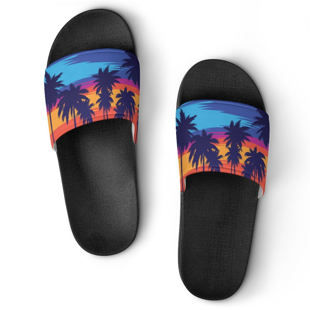 GZHJMY Stylish Slides for Women Men, Evening on The Beach with Palm ...