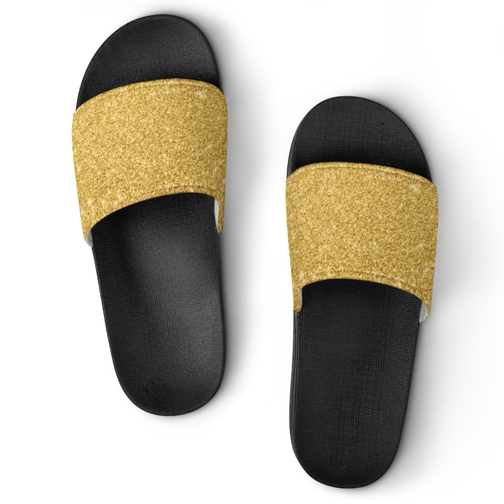 GZHJMY Stylish Slides for Women Men, Gold Glitter Texture Sparkling ...