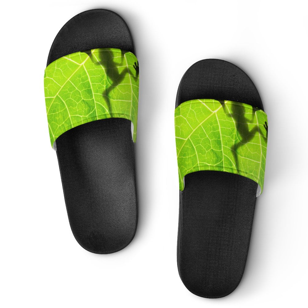 GZHJMY Stylish Slides for Women Men, Green Leaf Frog Soft Flexible Slip ...
